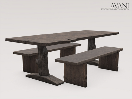 Second Life Marketplace - Avani Byron Collection Dining Table and Bench, Brown Oak